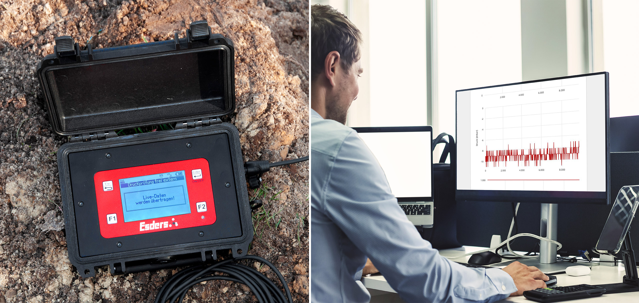 Live-Messung während einer Druckprüfung mit dem smart memo - Esders GmbH